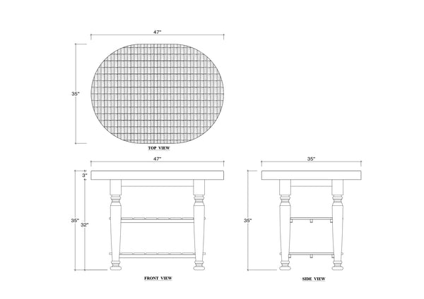 Farmhouse Round Butcher Block Kitchen Island In Pale Blue - Furniture ...