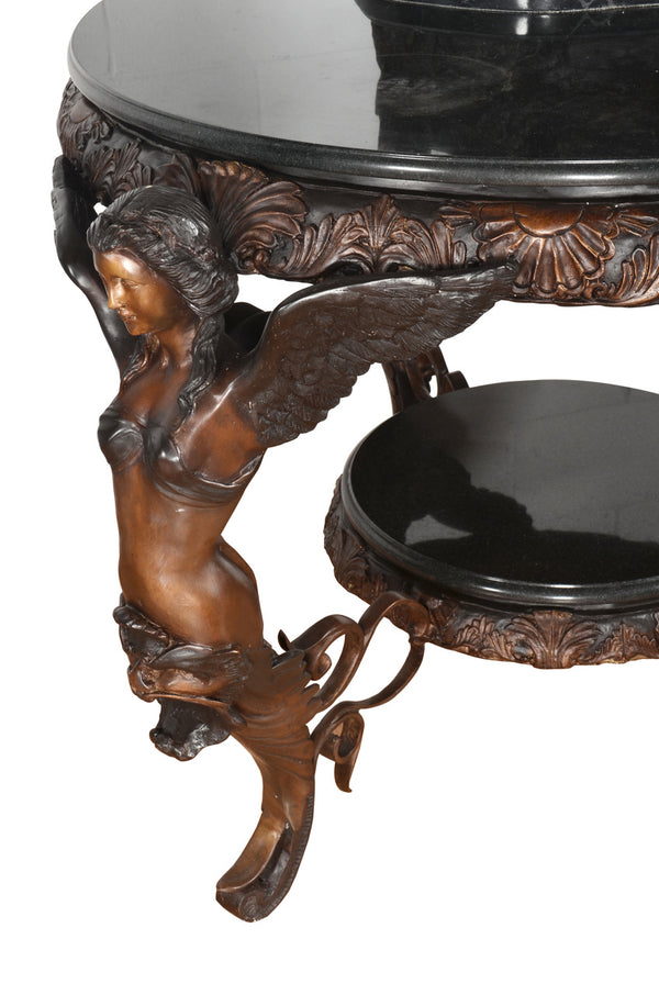 Bronze Angels with Marble Top 46" Round Entry Foyer Table - Furniture ...
