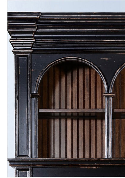 Old World Aged Black Distressed Cathedral Bookcase - Furniture on Main