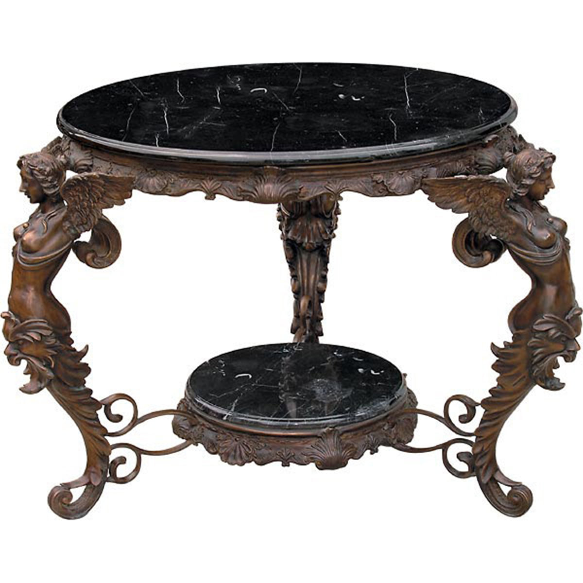 Bronze Angels with Marble Top 46" Round Entry Foyer Table - Furniture ...