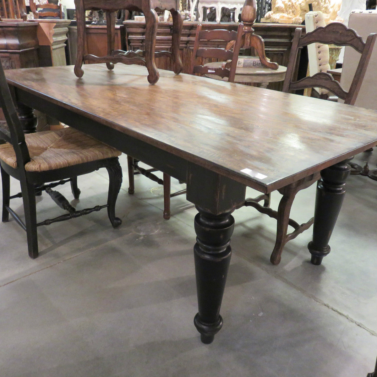 Rustic Farmhouse Dining Table 84" Black Distressed Reclaimed Wood Top ...