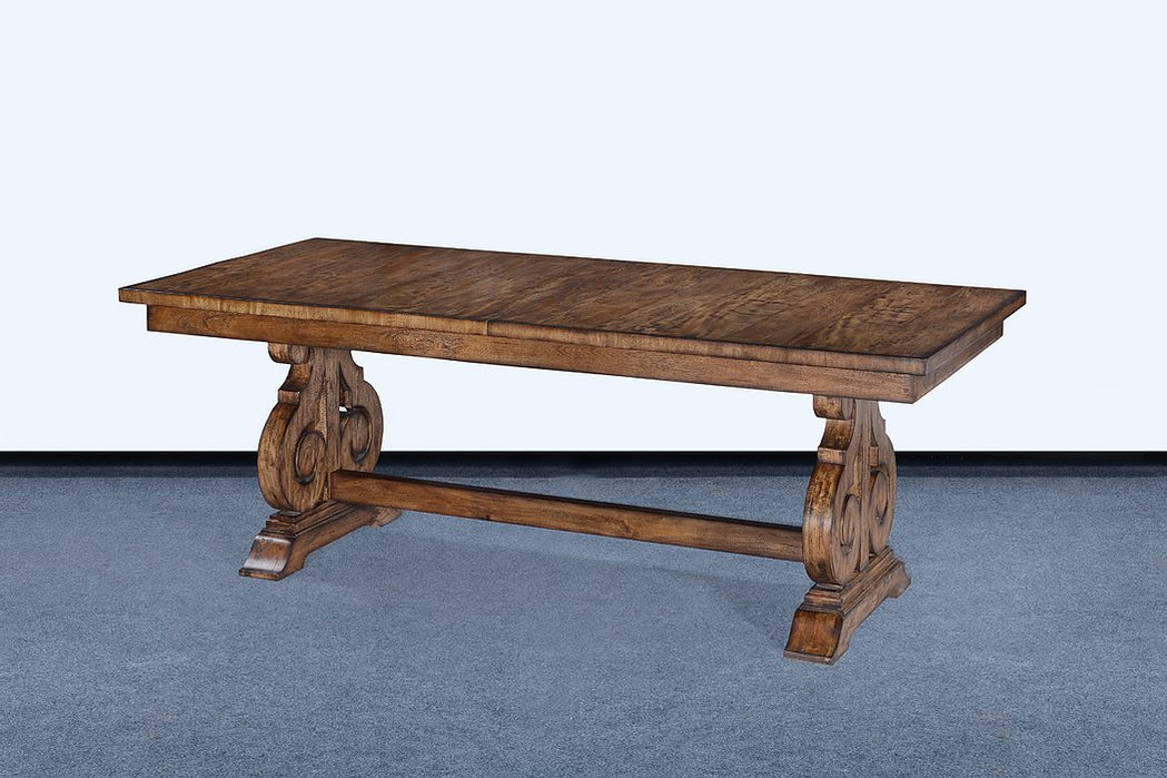 French Scroll Base 84" Dining Table Butterfly Leaf Rustic Pecan ...